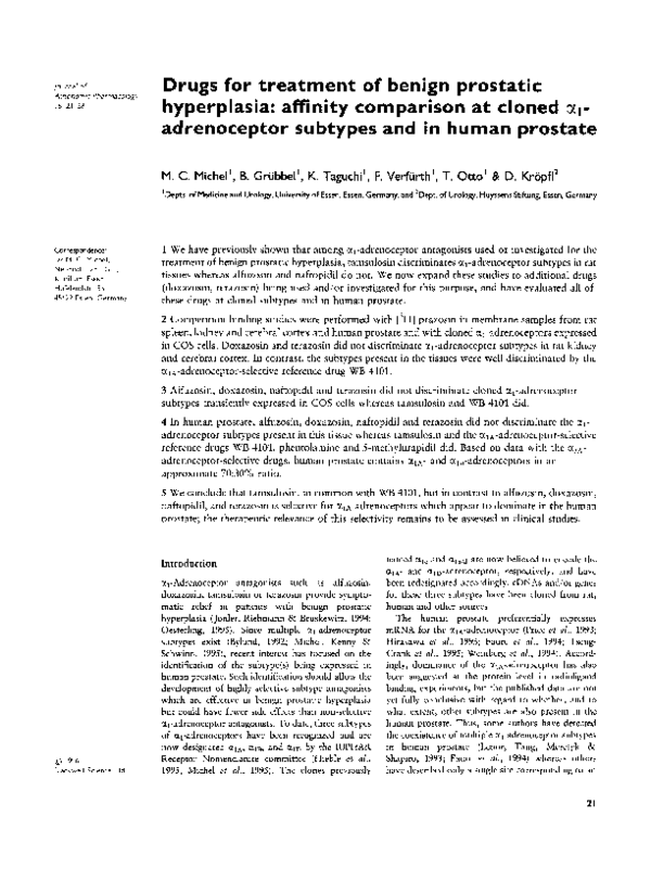 (PDF) Drugs for treatment of benign prostatic hyperplasia: affinity ...