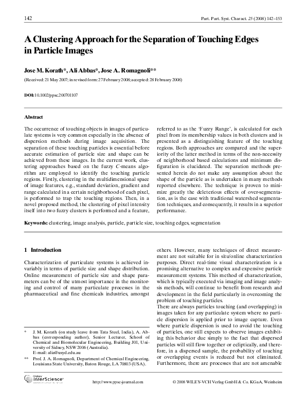 (PDF) A Clustering Approach for the Separation of Touching Edges in Particle Images