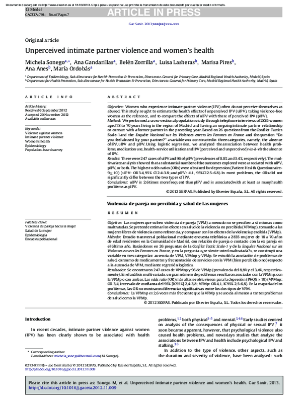 (PDF) Unperceived intimate partner violence and women's health