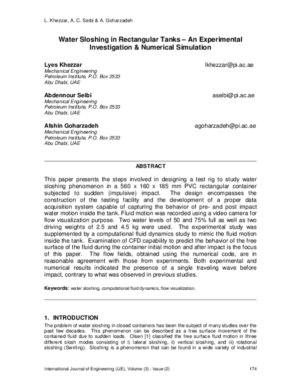 (PDF) Water Sloshing in Rectangular Tanks - An Experimental Investigation & Numerical Simulation