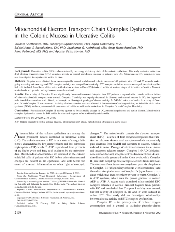 (PDF) Mitochondrial electron transport chain complex dysfunction in the ...
