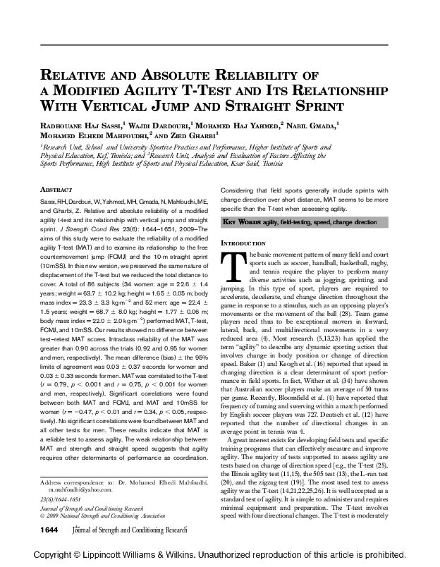(PDF) Relative and Absolute Reliability of a Modified Agility T-test ...