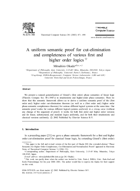 (PDF) A uniform semantic proof for cut-elimination and completeness of various first and higher ...
