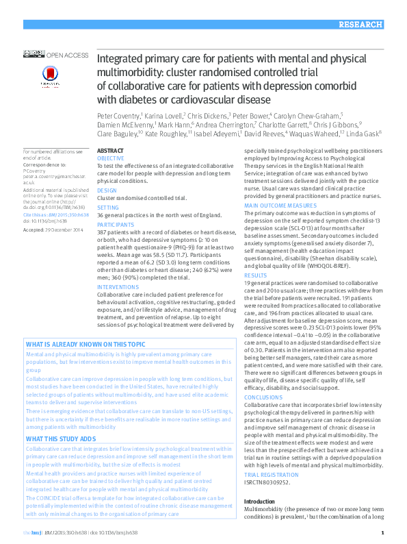 (PDF) Integrated primary care for patients with mental and physical multimorbidity: cluster ...