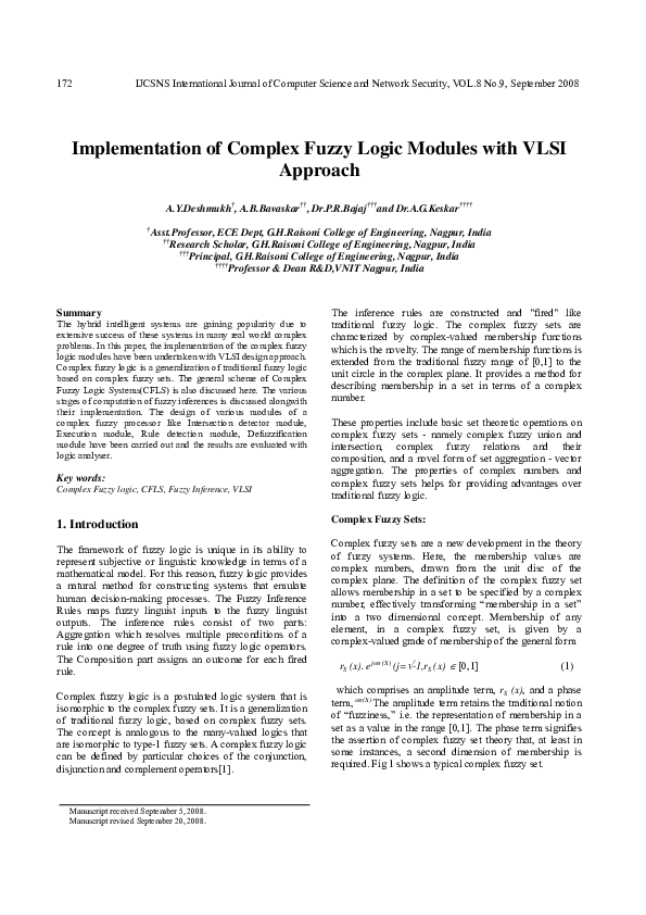 (PDF) Implementation of complex fuzzy logic modules with VLSI approach