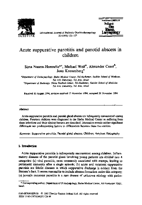 (PDF) Acute suppurative parotitis and parotid abscess in children