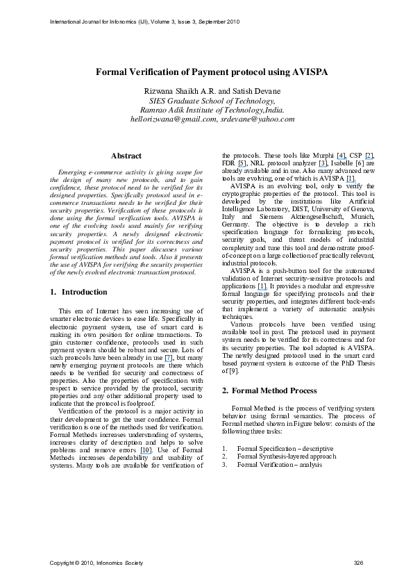 (PDF) Formal Verification of Payment protocol using AVISPA