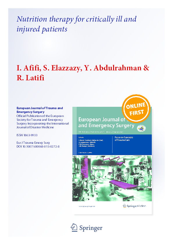 (PDF) Nutrition therapy for critically ill and injured patients