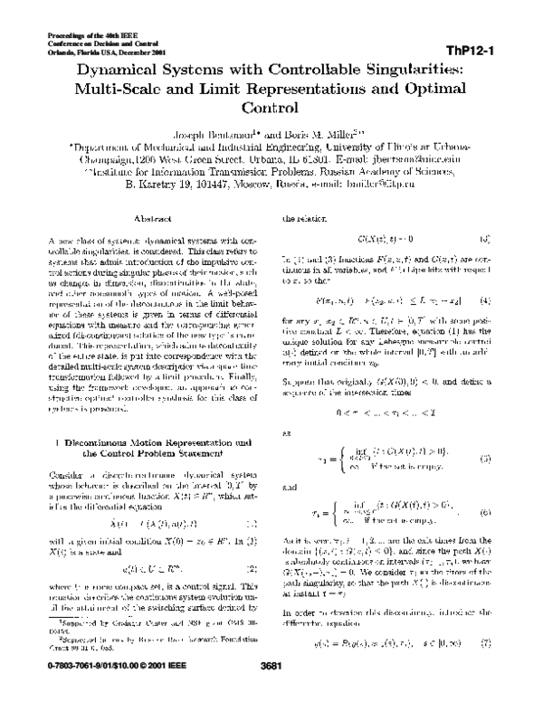 Pdf Dynamical Systems With Controllable Singularities Multi Scale And Limit Representations