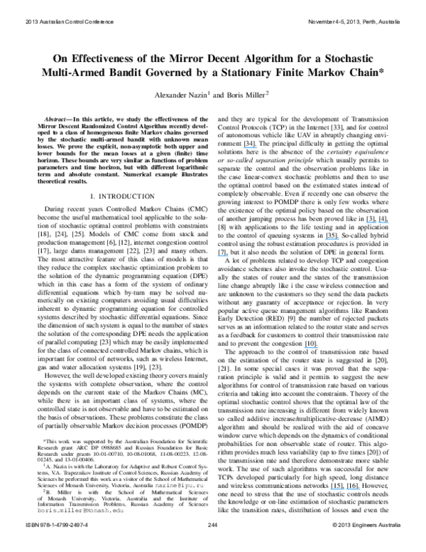 (PDF) On effectiveness of the Mirror Decent Algorithm for a stochastic ...