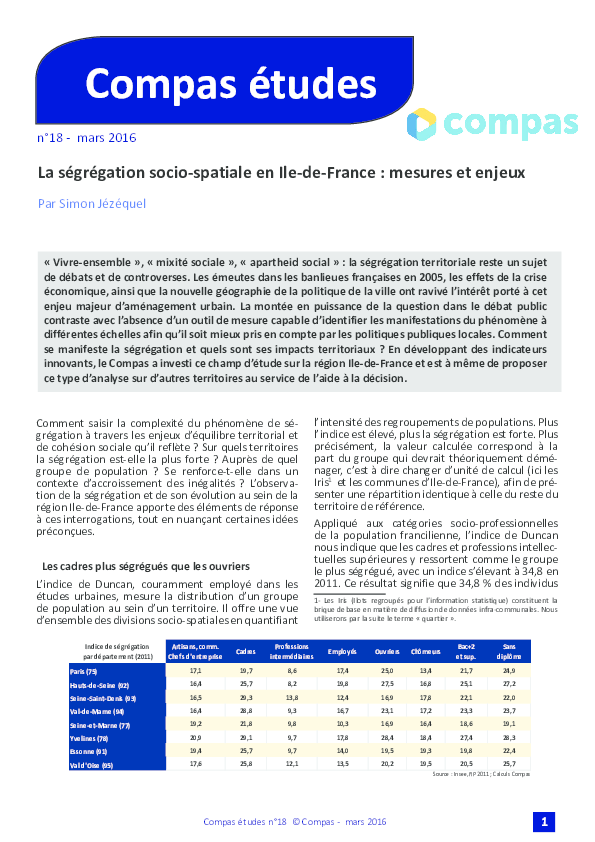 (PDF) La ségrégation socio-spatiale en Ile-de-France : mesures et enjeux