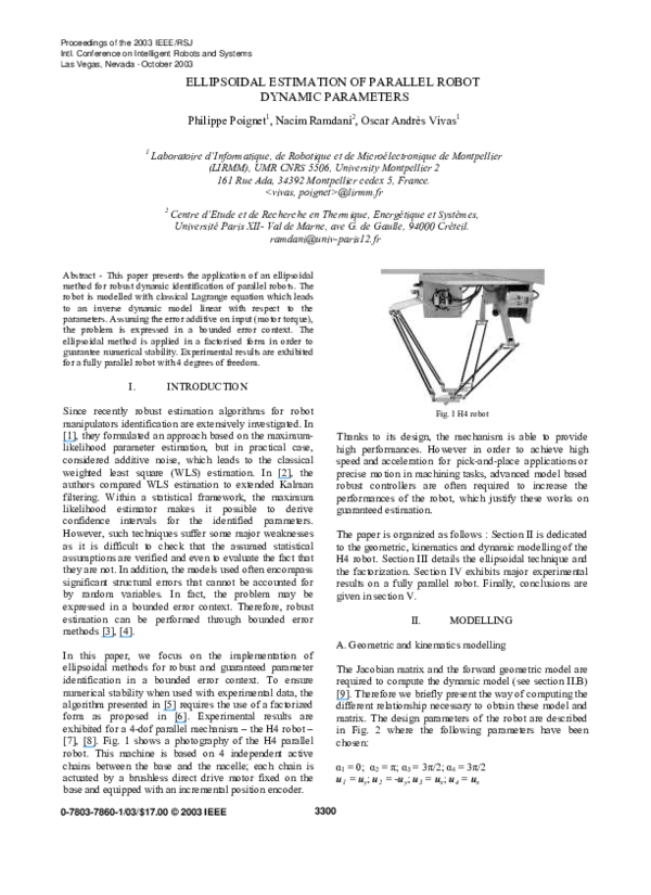 Pdf Ellipsoidal Estimation Of Parallel Robot Dynamic Parameters