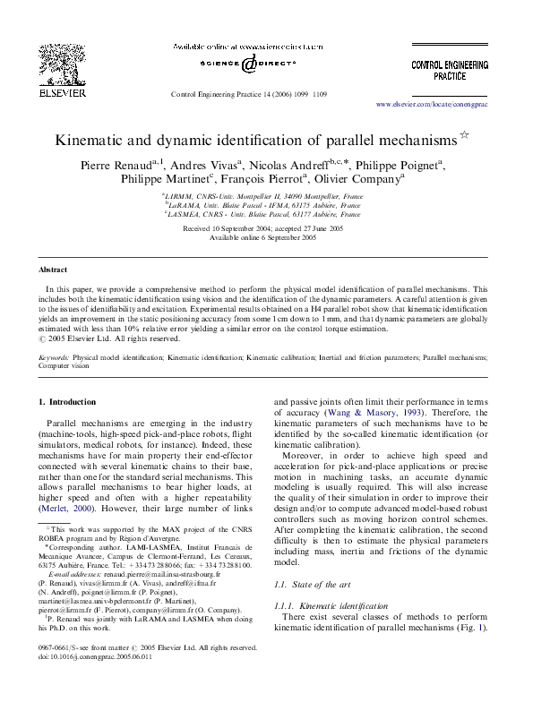 (PDF) Kinematic and dynamic identification of parallel mechanisms | Oscar Andres Vivas ...