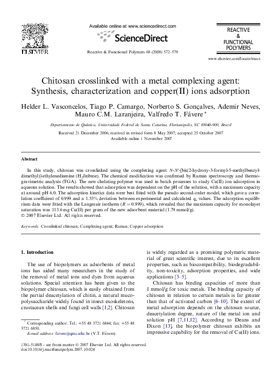 (PDF) Chitosan crosslinked with a metal complexing agent: Synthesis ...