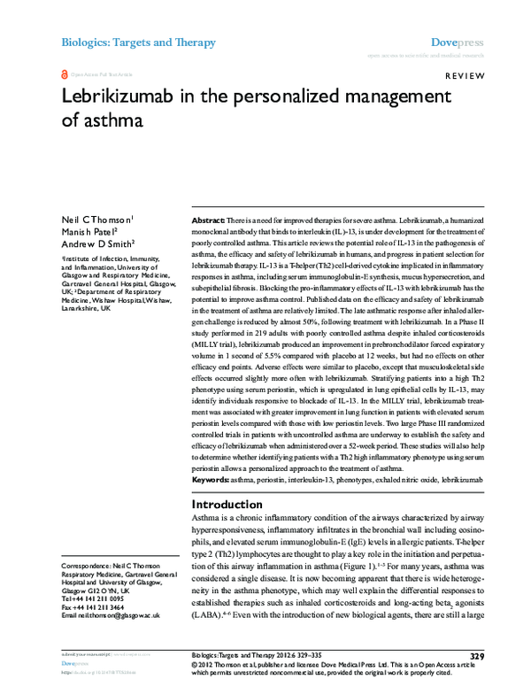 (PDF) Lebrikizumab in the personalized management of asthma