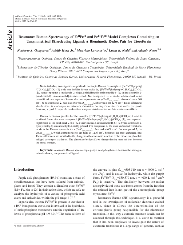 (PDF) Resonance Raman spectroscopy of FeII FeIII and FeIII FeIII model ...