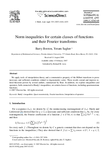 (PDF) Norm inequalities for certain classes of functions and their Fourier transforms
