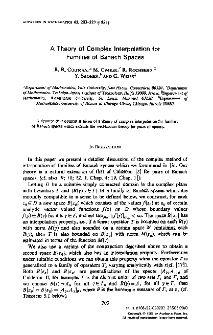 (PDF) A theory of complex interpolation for families of Banach spaces