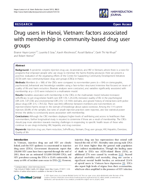 (PDF) Drug users in Hanoi, Vietnam: factors associated with membership ...