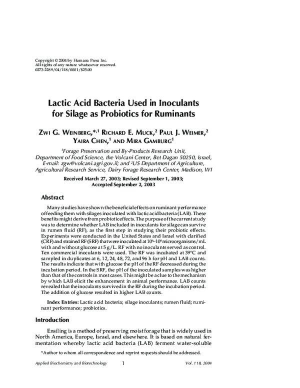 (PDF) Lactic acid bacteria used in inoculants for silage as probiotics ...