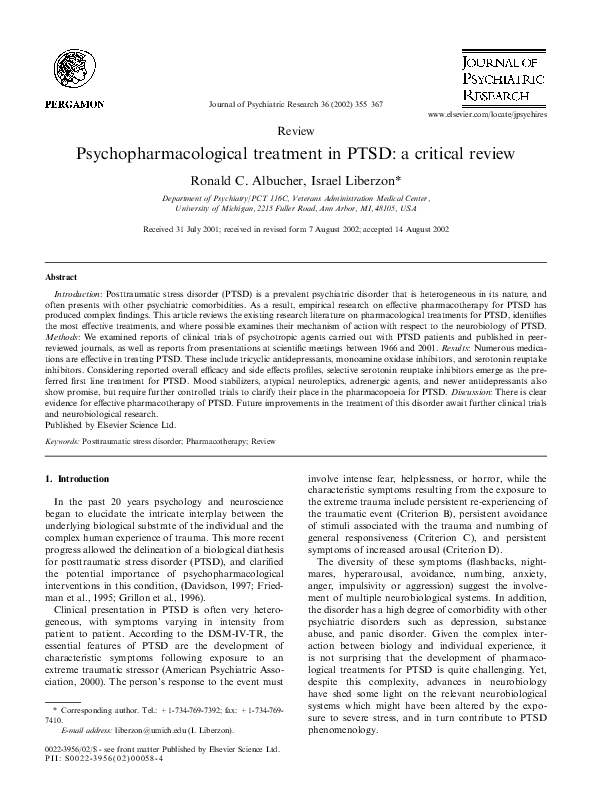 (PDF) Psychopharmacological treatment in PTSD: a critical review