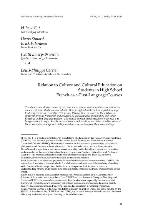(PDF) Relation to Culture and Cultural Education on Students in High ...