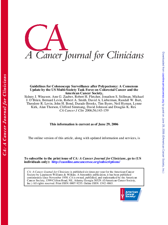 Pdf American Cancer Society Update By The Us Multi Society Task