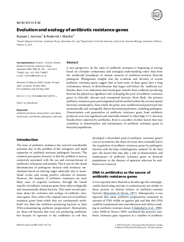 (PDF) Evolution and ecology of antibiotic resistance genes