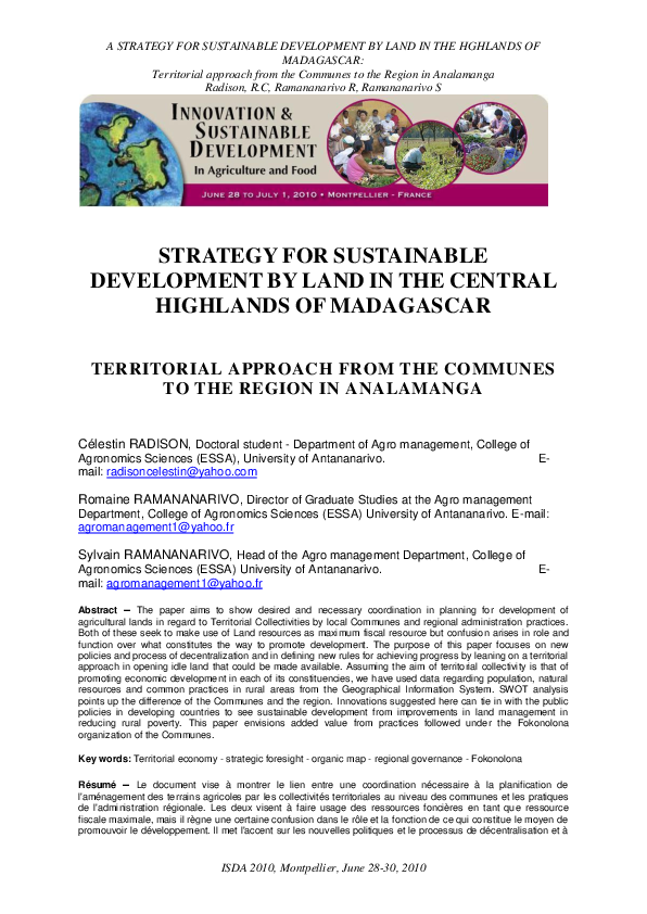 (PDF) STRATEGY FOR SUSTAINABLE DEVELOPMENT BY LAND IN THE CENTRAL ...