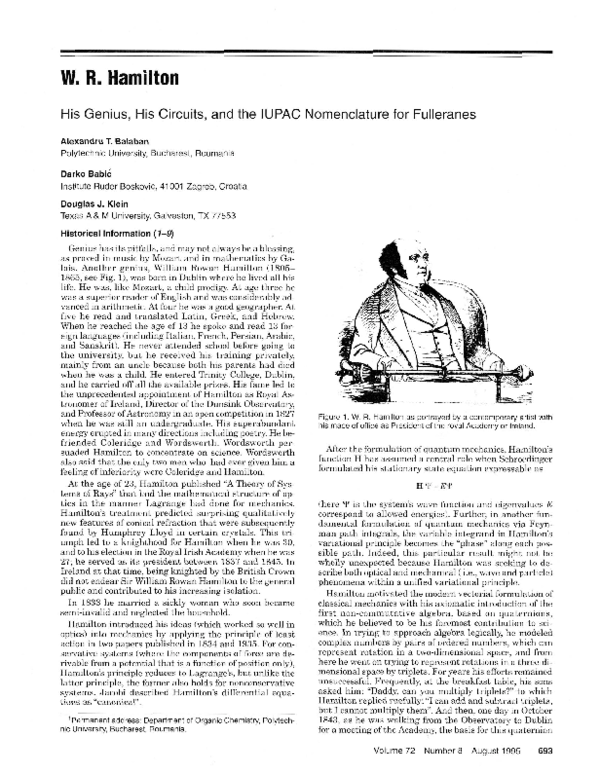 (PDF) W. R. Hamilton: His Genius, His Circuits, and the IUPAC ...