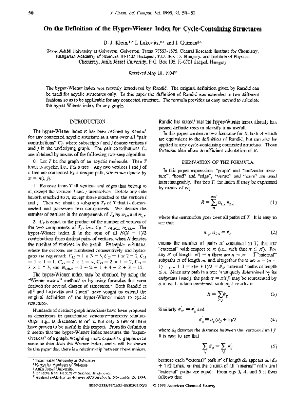 (PDF) On the Definition of the Hyper-Wiener Index for Cycle-Containing Structures
