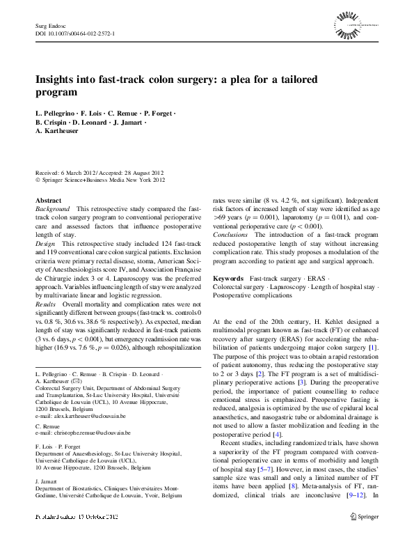 (PDF) Insights into fast-track colon surgery: a plea for a tailored program