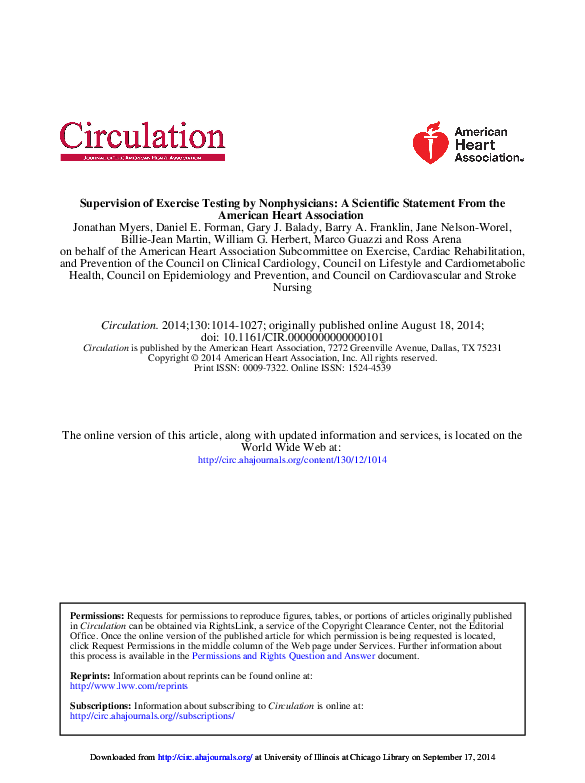 (PDF) Supervision of exercise testing by nonphysicians: a scientific ...
