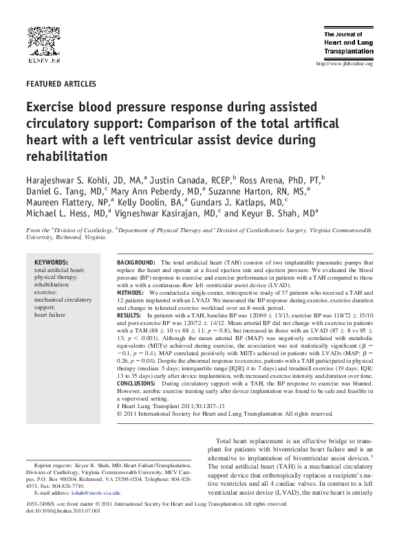 (PDF) Exercise blood pressure response during assisted circulatory support: Comparison of the ...