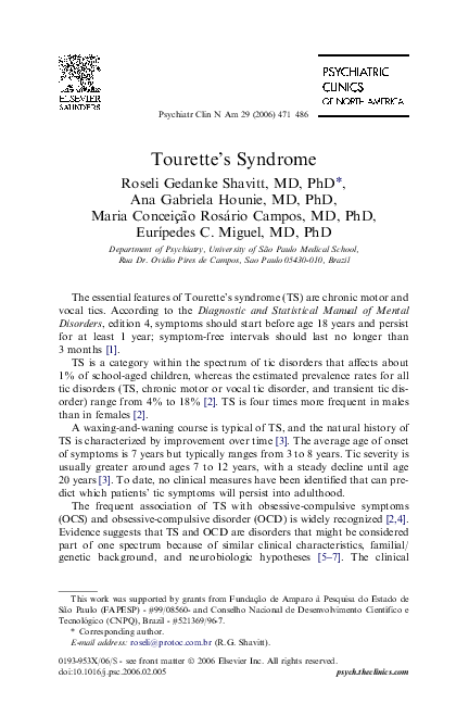 (PDF) Tourette's Syndrome