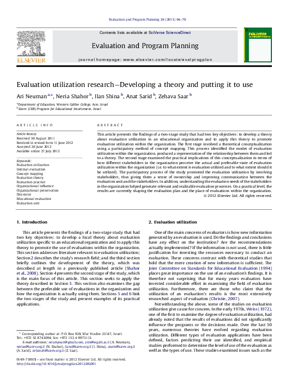 (PDF) Evaluation utilization research—Developing a theory and putting ...