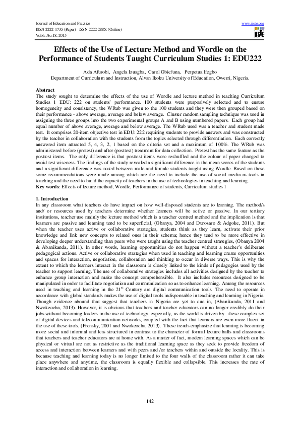 (PDF) Effects of the Use of Lecture Method and Wordle on the ...