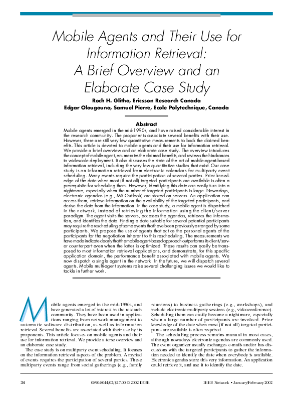 (PDF) Mobile agents and their use for information retrieval: a brief overview and an elaborate ...