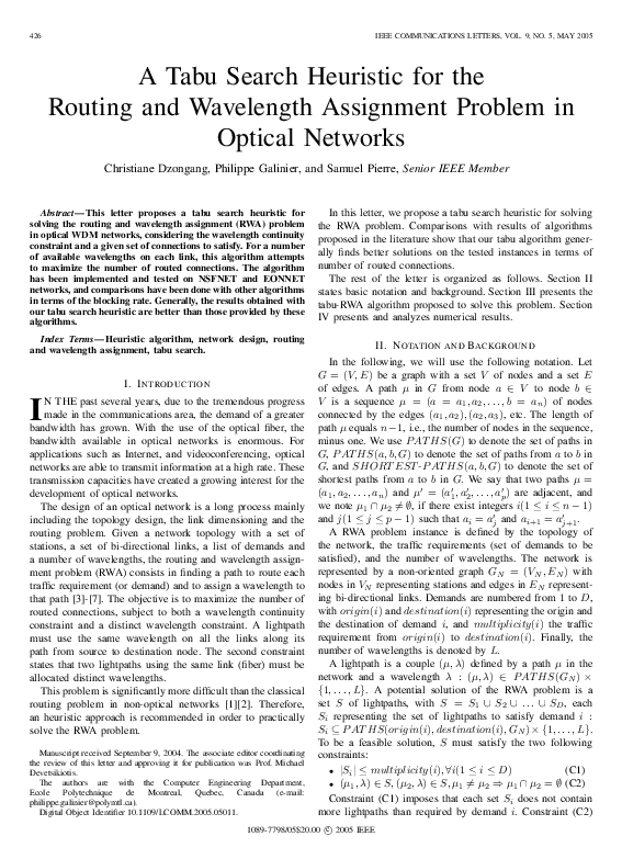 (PDF) A tabu search heuristic for the routing and wavelength assignment problem in multigranular ...