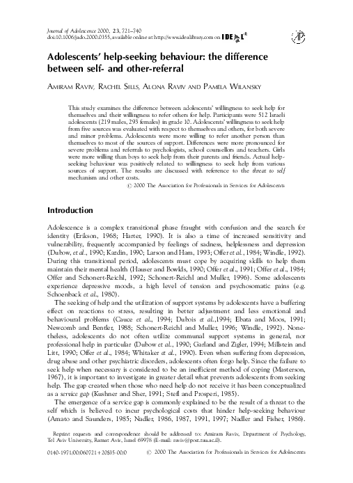 (PDF) Adolescents' help-seeking behaviour: the difference between self ...