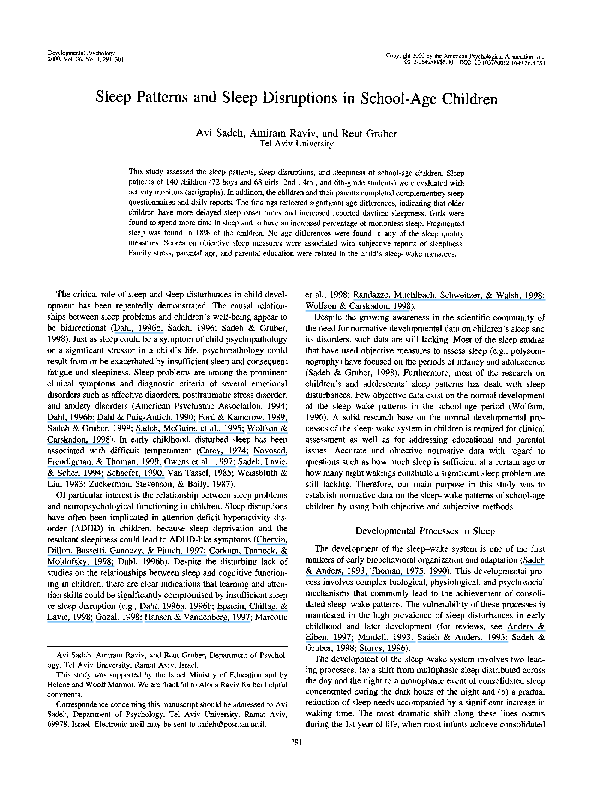 (PDF) Sleep patterns and sleep disruptions in school-age children