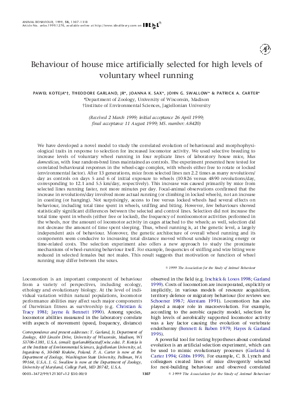 (PDF) Behaviour of house mice artificially selected for high levels of ...