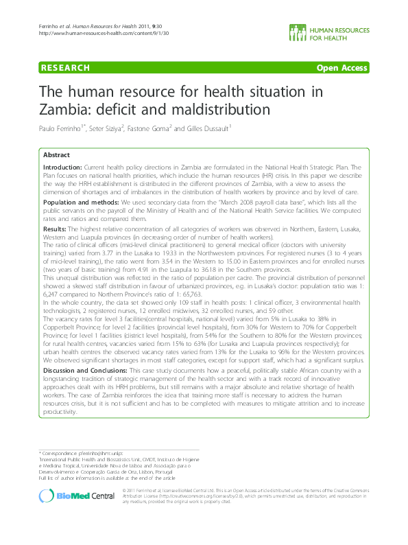 (PDF) The human resource for health situation in Zambia: deficit and ...