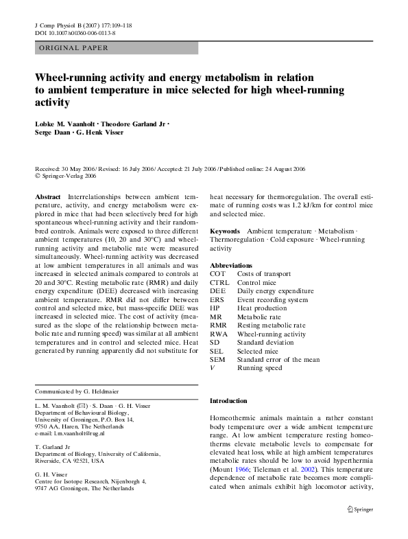 (PDF) Wheel-running activity and energy metabolism in relation to ...