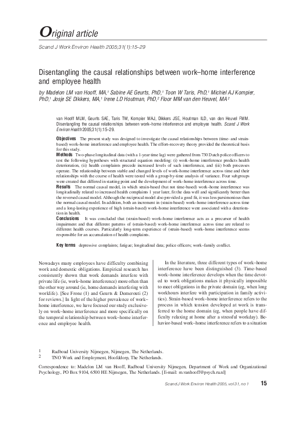 (PDF) Disentangling the causal relationships between work-home ...