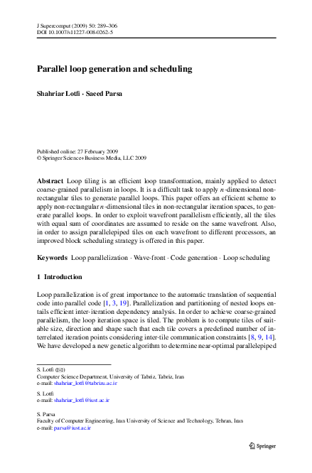 Pdf Parallel Loop Generation And Scheduling
