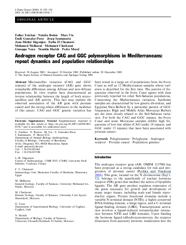 (PDF) Androgen receptor CAG and GGC polymorphisms in Mediterraneans: repeat dynamics and ...