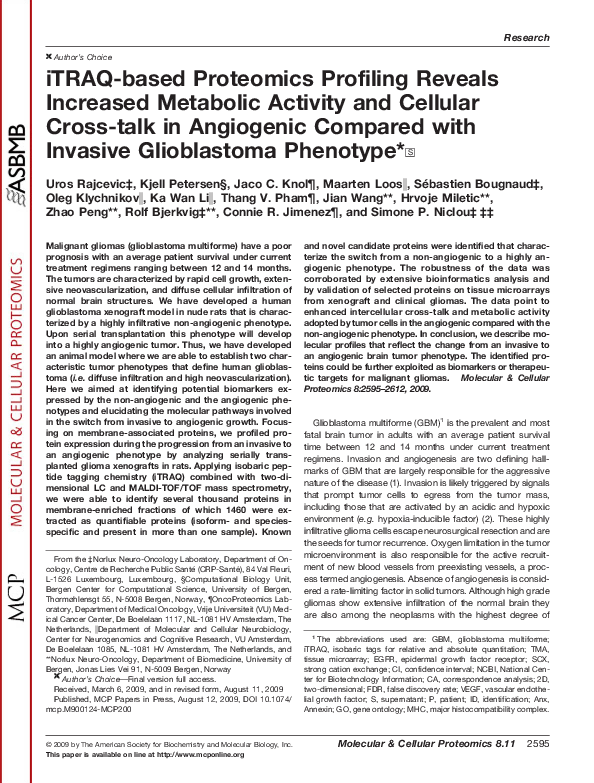(PDF) iTRAQ-based Proteomics Profiling Reveals Increased Metabolic Activity and Cellular Cross ...