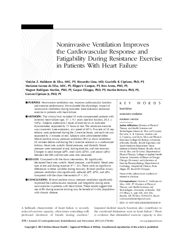 (PDF) Noninvasive Ventilation Improves the Cardiovascular Response and ...