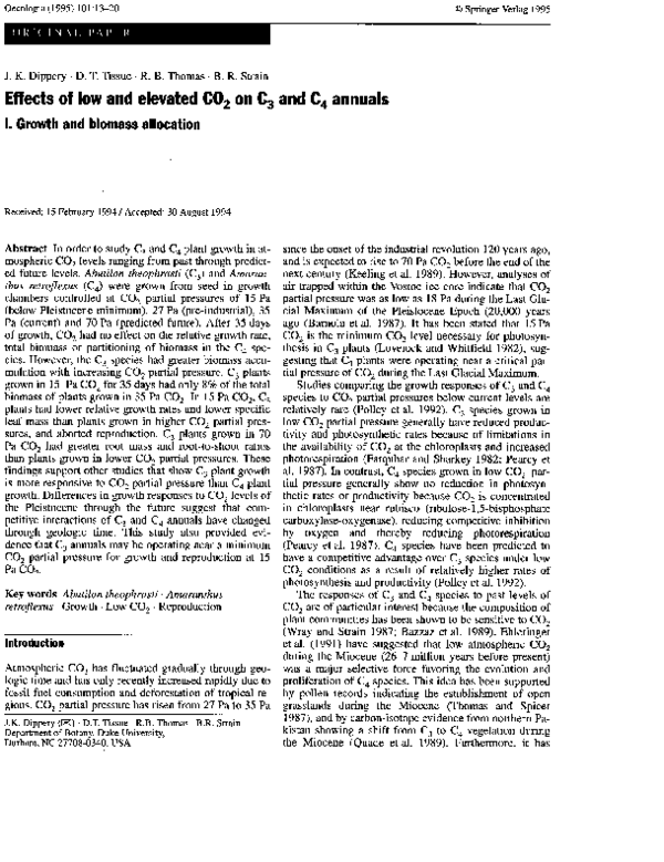 (PDF) Effects of low and elevated CO2 on C3 and C4 annuals